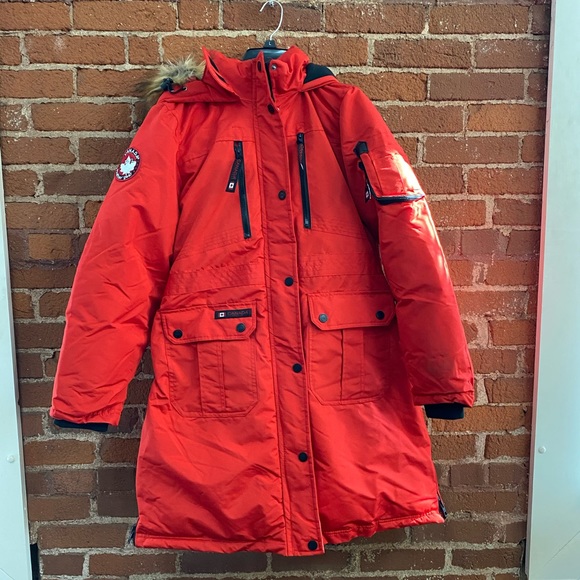 canada weather gear | Jackets & Coats | Red Faux Fur Long Cinchwaist ...